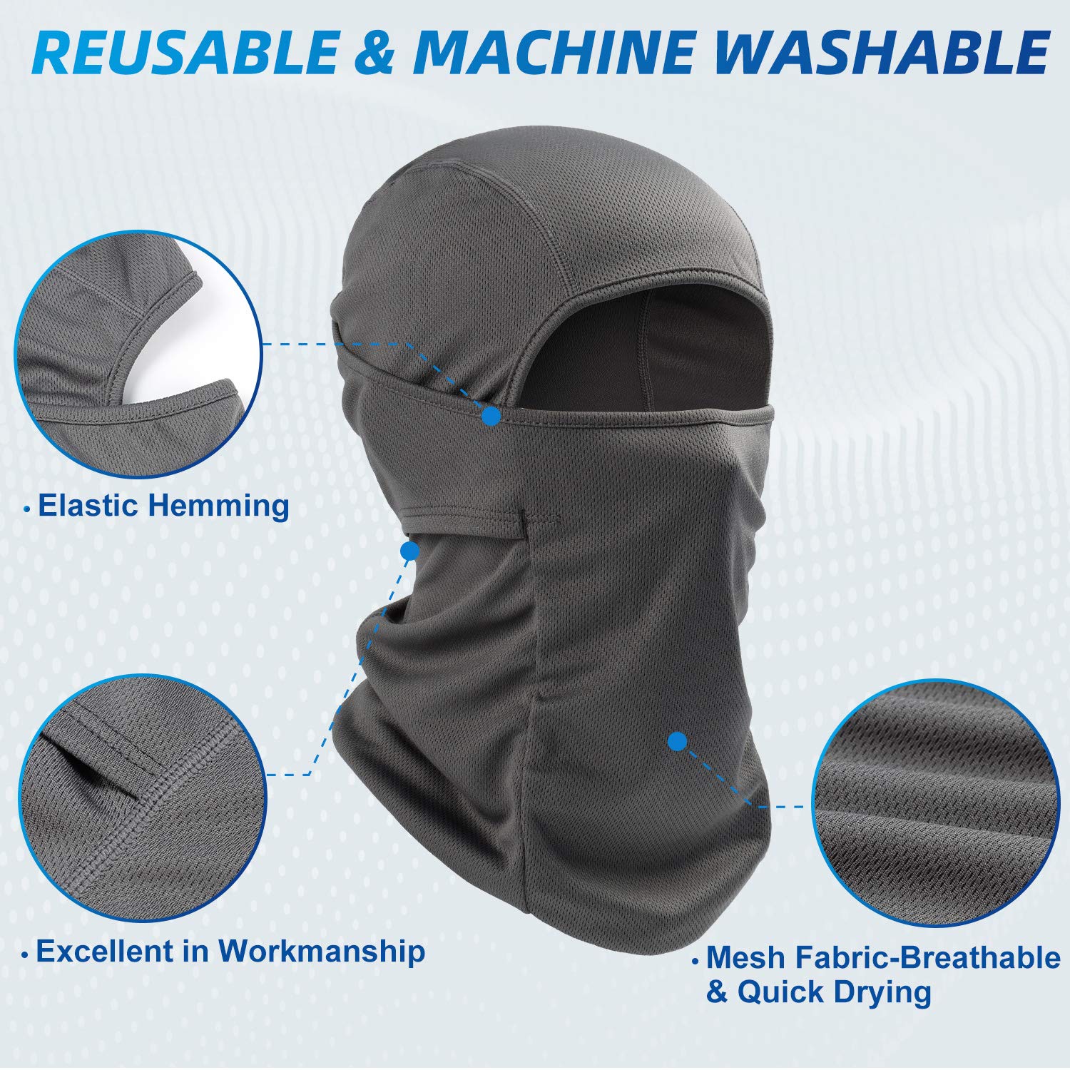 AstroAI Ski Mask Balaclava Face Mask-UV Protection Dustproof Windproof Face Cover for Men Skiing, Snowboarding, Grey