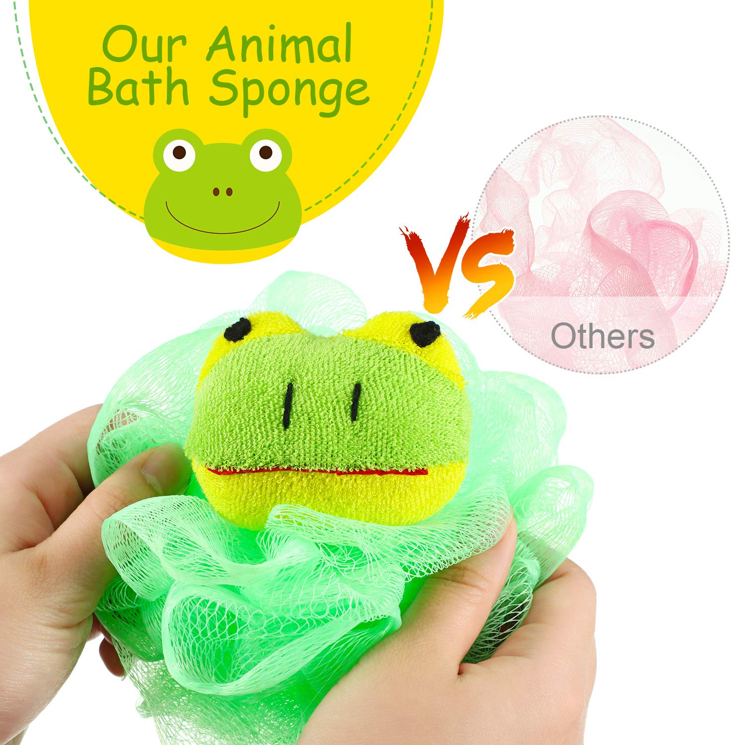 4 Pieces Animal Bath Sponge Cute Shower Sponge Colorful Cartoon Body Scrubber Balls Animal Pouf Loofahs Mesh with 4 Pieces Transparent Adhesive Hooks for Kids Adults Gifts