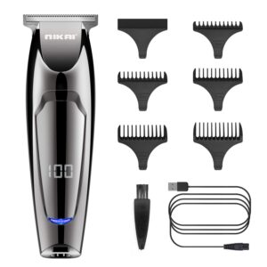 cordless electric clippers, men's hair clipper and hairdressing tool set, used for men's beard trimming, haircuts, etc, rechargeable, with led display, 5 length combs, silver zekee