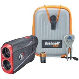 Bushnell Tour V5 (Standard) Golf Laser Rangefinder Patriot Pack PlayBetter Bundle | with Carrying Case, Divot Tool, PlayBetter Microfiber Towel and Two Batteries | Pinseeker Jolt, 6X Mag | 201901P