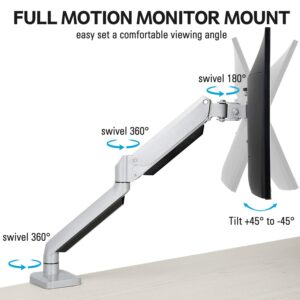 MOUNTUP Single Monitor Desk Mount - Adjustable Die-Cast Aluminum Gas Spring Monitor Arm Desk Stand for 17 to 32 inch LED LCD Screens with C Clamp, Grommet Mounting Base, Holds up to 17.6LBS MU0022