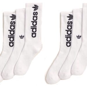 Adidas Men's Athletic Sport Moisture Wicking Cushioned Crew Socks 6-Pack/ 6-Pair (Shoe Size 6-12) (White/Black)