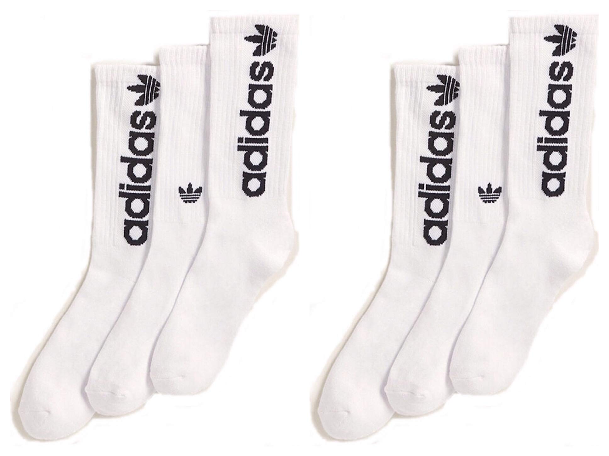 Adidas Men's Athletic Sport Moisture Wicking Cushioned Crew Socks 6-Pack/ 6-Pair (Shoe Size 6-12) (White/Black)