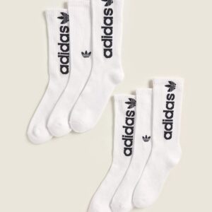 Adidas Men's Athletic Sport Moisture Wicking Cushioned Crew Socks 6-Pack/ 6-Pair (Shoe Size 6-12) (White/Black)