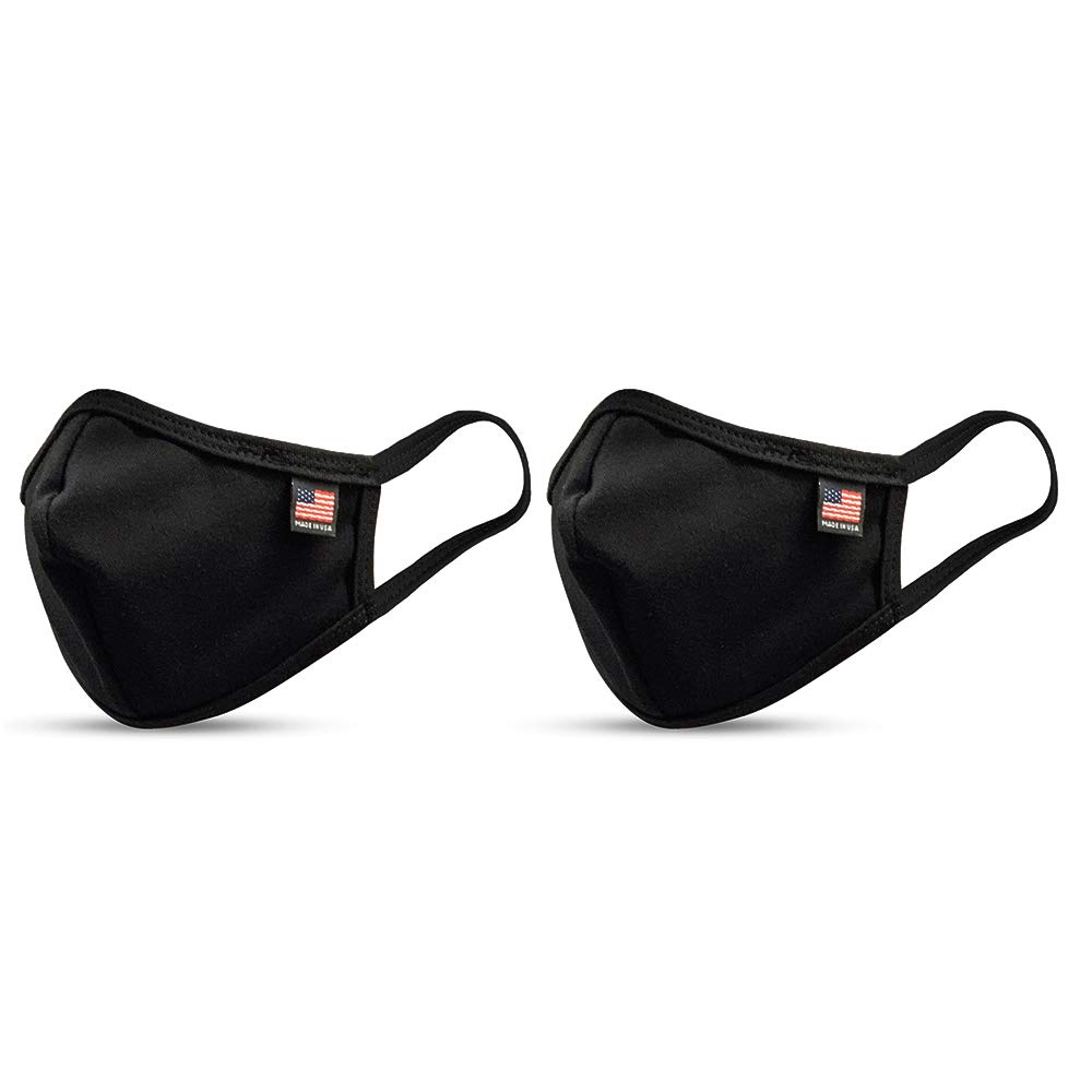 MEGLIO Cotton Mask Reusable Washable Double Layered made in USA with flag label Pack of 2 (Black)