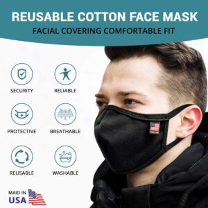 MEGLIO Cotton Mask Reusable Washable Double Layered made in USA with flag label Pack of 2 (Black)