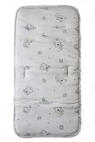 Stroller Liner fits Most Strollers - Organic Cotton with Unique Origami Animals Design for Boys and Girls - for a Clean Stroller and Comfort Rest. Machine Washable, (White)