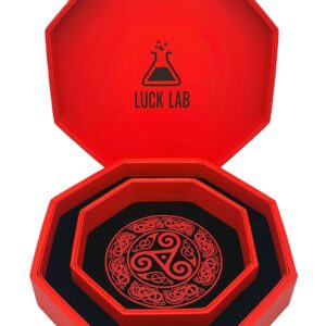 Luck Lab 8 Inch Dice Tray – Red - with Lid and Dice Staging Area for RPG Table Top Gaming- Dragon Design