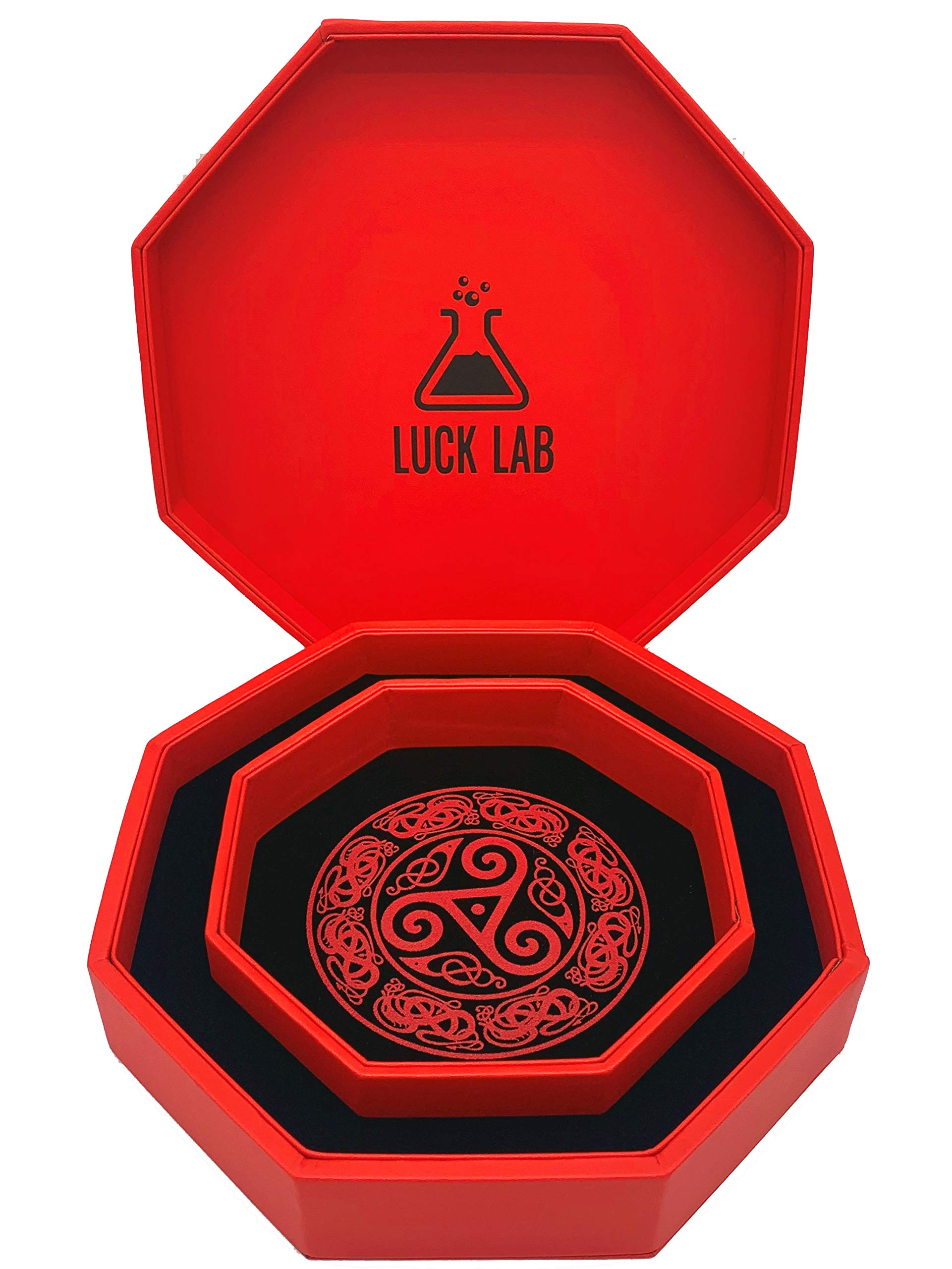 Luck Lab 8 Inch Dice Tray – Red - with Lid and Dice Staging Area for RPG Table Top Gaming- Dragon Design