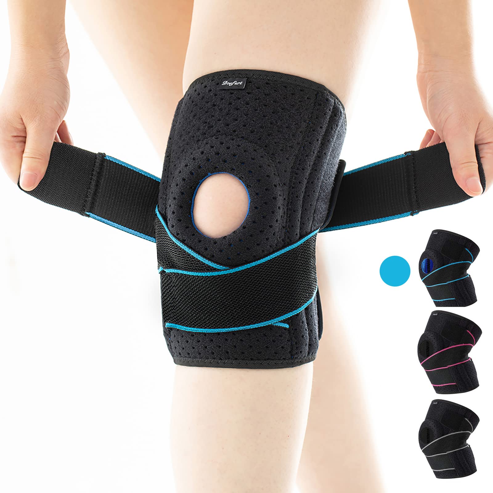 DOUFURT Knee Brace for Women & Men, Knee Braces for Knee Pain Meniscus Tear, Relief Arthritis Pain, ACL, MCL, Plus Size Knee Brace with Side Stabilizers, Compression Knee Support Adjustable for Gym Running Working Out