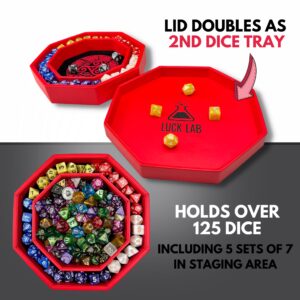 Luck Lab 8 Inch Dice Tray – Red - with Lid and Dice Staging Area for RPG Table Top Gaming- Dragon Design