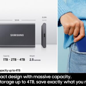 SAMSUNG T7 Portable SSD, 2TB External Solid State Drive, Speeds Up to 1,050MB/s, USB 3.2 Gen 2, Reliable Storage for Gaming, Students, Professionals, MU-PC2T0T/AM, Gray