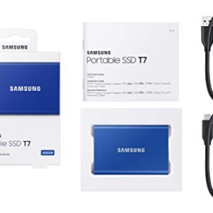 SAMSUNG T7 Portable SSD, 500GB External Solid State Drive, Speeds Up to 1,050MB/s, USB 3.2 Gen 2, Reliable Storage for Gaming, Students, Professionals, MU-PC500H/AM, Blue