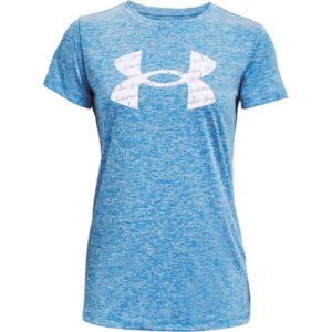 under armour tech twist big logo short sleeve crew neck t-shirt, brilliant blue/white, large