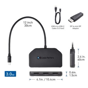 Cable Matters Triple Monitor Mini DisplayPort/DisplayPort Hub, (3X 4K DisplayPort Splitter) 3-Port DisplayPort 1.4 Enabled for 8K and 4K 120Hz HDR for Windows Only, NOT Compatible with macOS