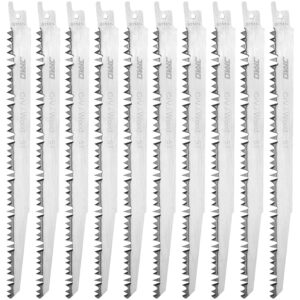 10pcs 9” reciprocating saw blade for wood pruning cutting, 5-tpi big teeth saw blade, carbon steel metal sabre saw blades, wood pruning saw replacement for dewalt bosch black & decker makita