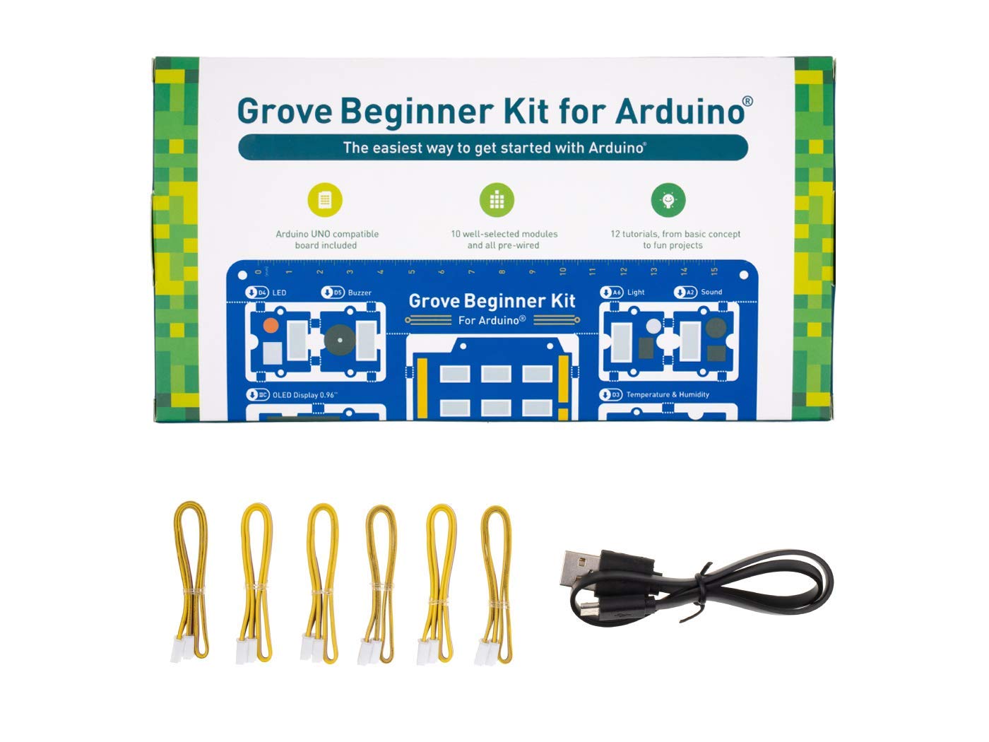 seeed studio Grove Beginner Kit for Arduino, Arduino Starter Kit All-in-one for STEAM Teaching, Arduino UNO Compatible Board with 10 Sensors and 12 Projects with Free Course.