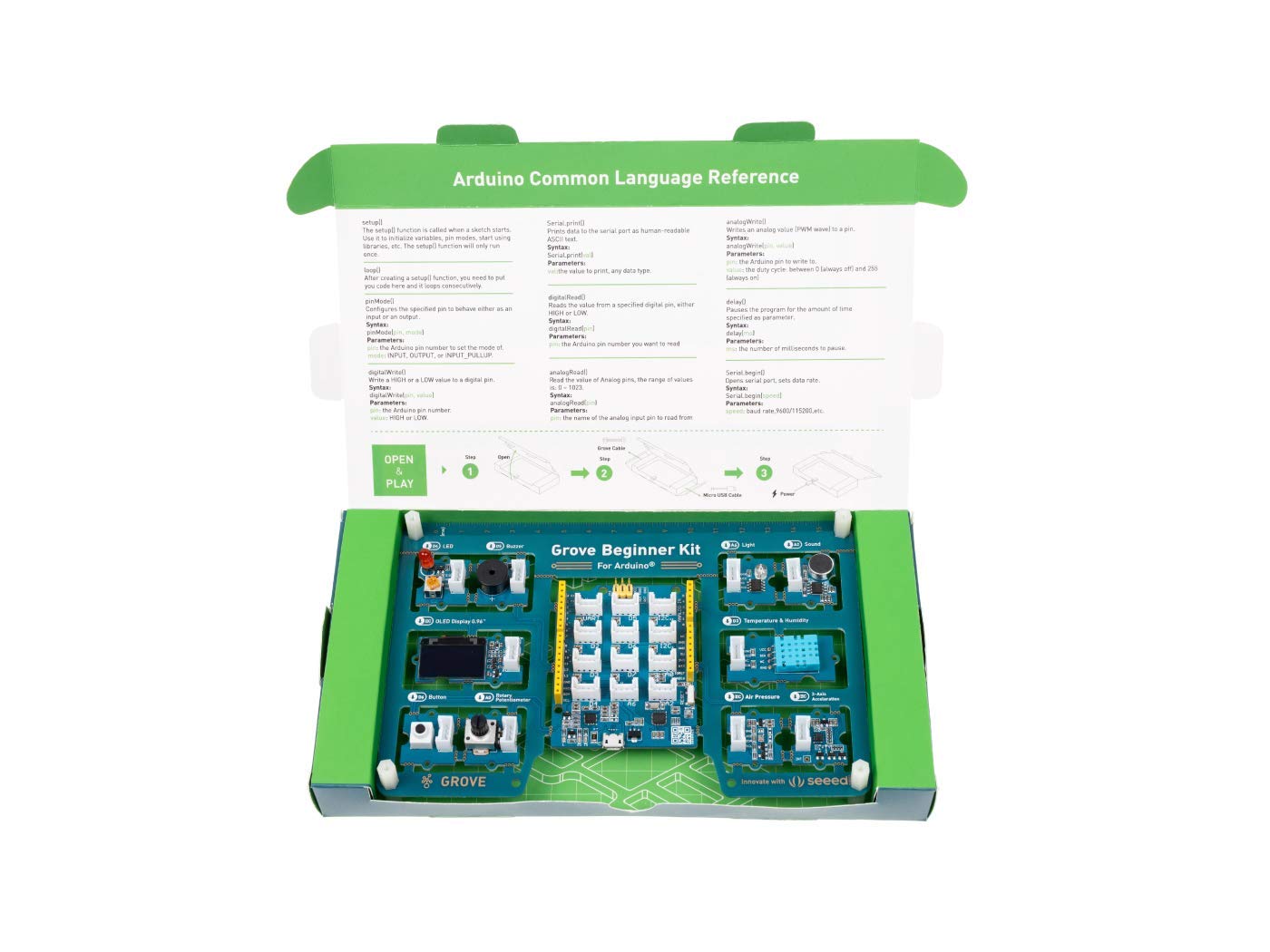 seeed studio Grove Beginner Kit for Arduino, Arduino Starter Kit All-in-one for STEAM Teaching, Arduino UNO Compatible Board with 10 Sensors and 12 Projects with Free Course.