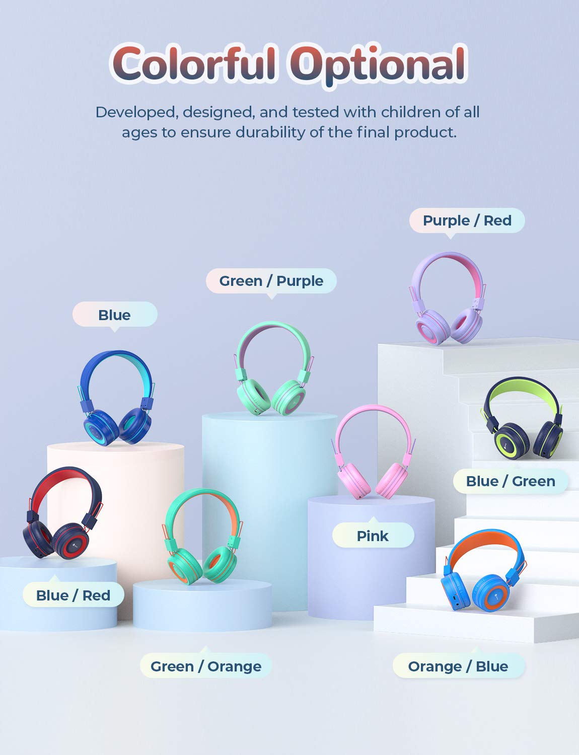 iClever Kids Bluetooth Headphones, BTH02 Kids Headphones with MIC, 22H Playtime, Bluetooth 5.0 & Stereo Sound, Foldable, Adjustable Headband, Childrens Headphones for iPad Tablet School (Blue)