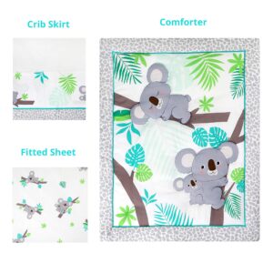 La Premura Baby Koala Nursery Crib Bedding Set, 3 Piece Standard Size Crib Set, Grey and Green, Unisex Nursey Bedding and Neutral Decor