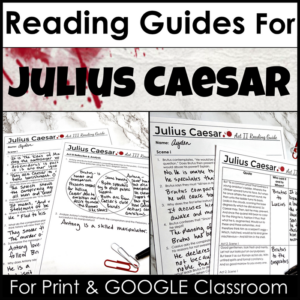 novel study for julius caesar by william shakespeare - five reading guides (study guides) for print and google classroom