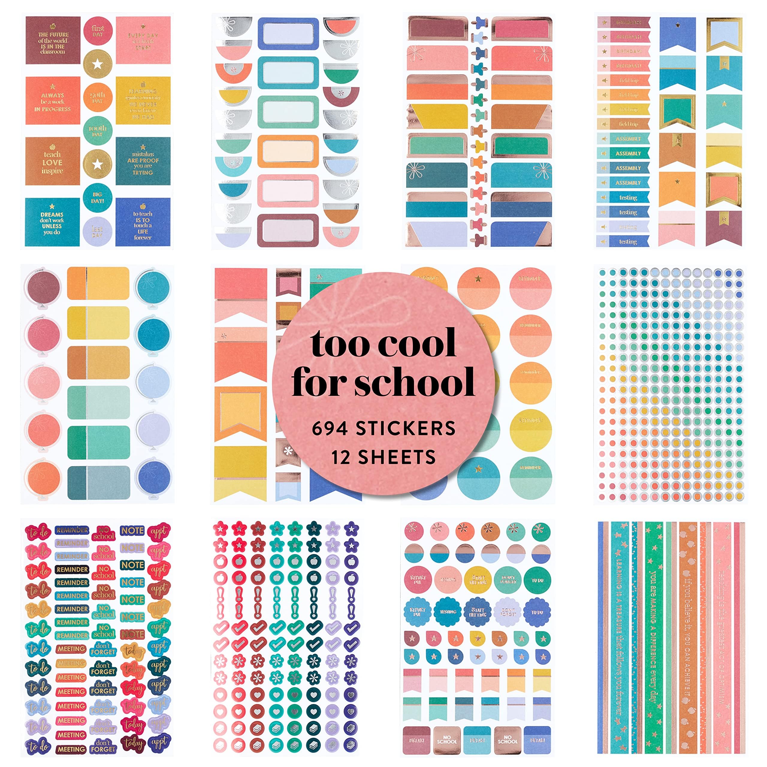 Erin Condren Designer Sticker Book - Too Cool for School, Edition 4 (694 Stickers) Decorative and Cute Stickers for Customizing Planners, Notebooks, and More