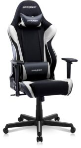 dxracer master suede racing series adjustable ergonomic computer gaming home office leather desk chair with lumbar support, swivel base, wheels, and headrest, extra large, black and white