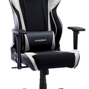 DXRacer Master Suede Racing Series Adjustable Ergonomic Computer Gaming Home Office Leather Desk Chair with Lumbar Support, Swivel Base, Wheels, and Headrest, Extra Large, Black and White