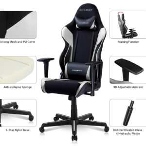 DXRacer Master Suede Racing Series Adjustable Ergonomic Computer Gaming Home Office Leather Desk Chair with Lumbar Support, Swivel Base, Wheels, and Headrest, Extra Large, Black and White