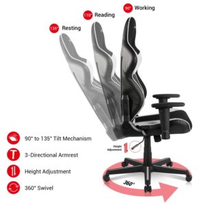 DXRacer Master Suede Racing Series Adjustable Ergonomic Computer Gaming Home Office Leather Desk Chair with Lumbar Support, Swivel Base, Wheels, and Headrest, Extra Large, Black and White