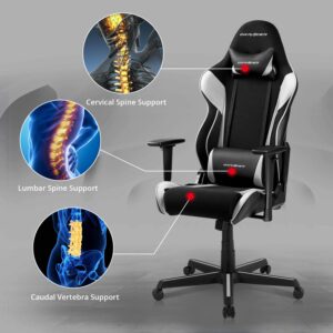 DXRacer Master Suede Racing Series Adjustable Ergonomic Computer Gaming Home Office Leather Desk Chair with Lumbar Support, Swivel Base, Wheels, and Headrest, Extra Large, Black and White