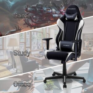 DXRacer Master Suede Racing Series Adjustable Ergonomic Computer Gaming Home Office Leather Desk Chair with Lumbar Support, Swivel Base, Wheels, and Headrest, Extra Large, Black and White