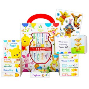 disney baby winnie the pooh board books set toddlers babies bundle ~ pack of 12 chunky my first library board book block with stickers (winnie the pooh books for infants)