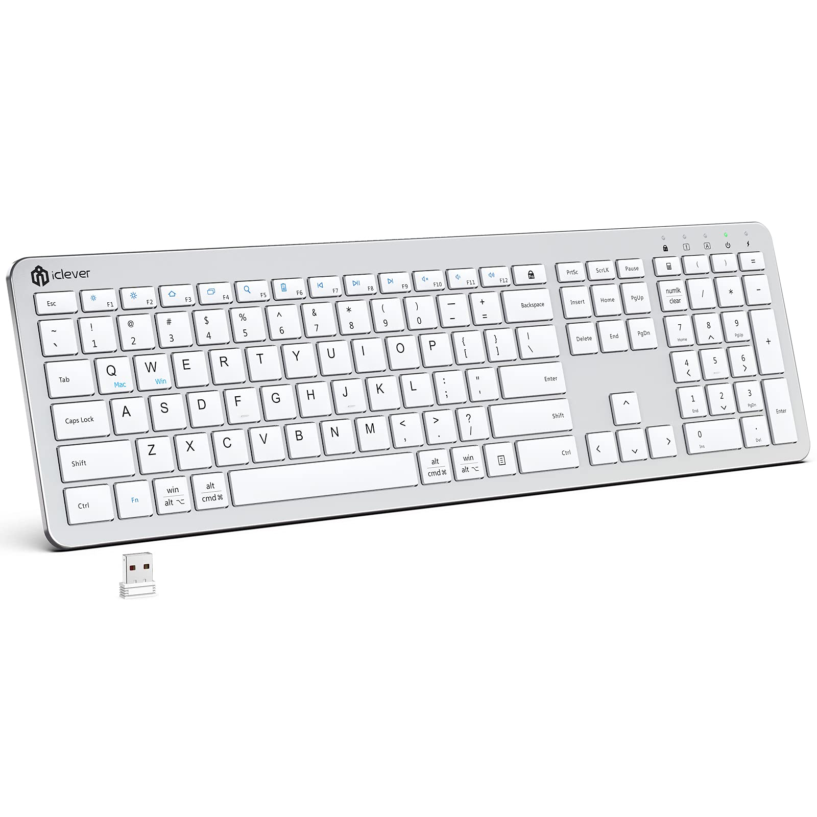 iClever GK08 Wireless Keyboard and Mouse - Ultra Slim Keyboard and Mouse Combo, Full Size Design with Number Pad, 2.4G Stable Connection Slim Keyboard and Mouse for Windows, Mac OS Computer (Silver)