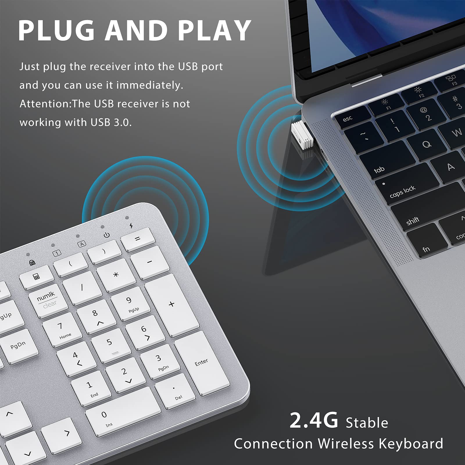 iClever GK08 Wireless Keyboard and Mouse - Ultra Slim Keyboard and Mouse Combo, Full Size Design with Number Pad, 2.4G Stable Connection Slim Keyboard and Mouse for Windows, Mac OS Computer (Silver)