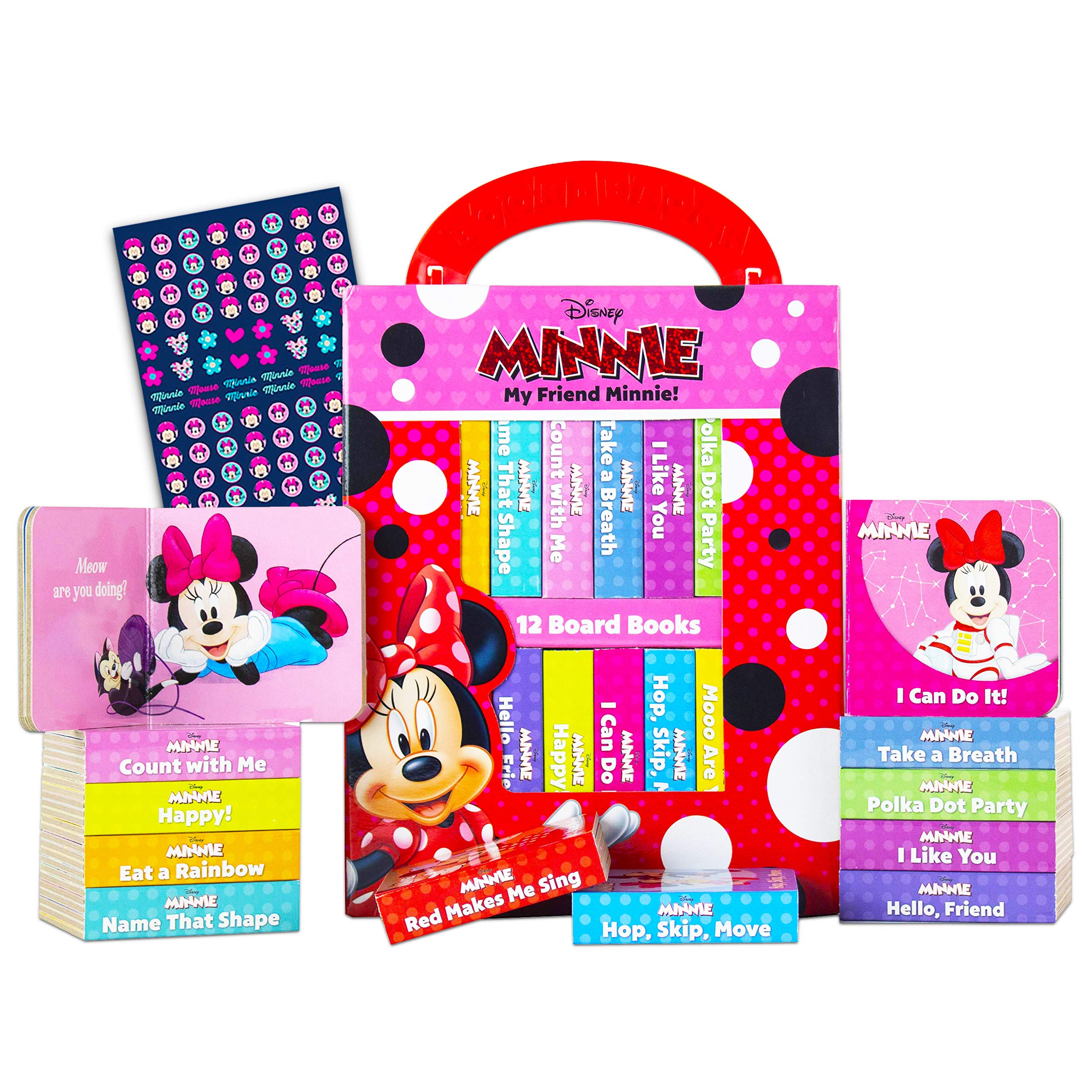 Disney Minnie Mouse Board Books Set Toddlers Babies Bundle ~ Pack of 12 Chunky My First Library Board Book Block with Stickers (Minnie Mouse Books for Infants)