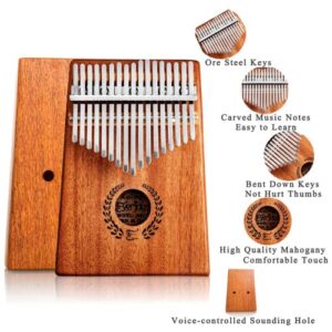 Everjoys Kalimba Thumb Piano 17 Keys, Professional Musical Instrument Finger Piano Marimbas with Portable Soft Cloth Bag, Fast to Learn Songbook, Tuning Hammer, All in One Kit