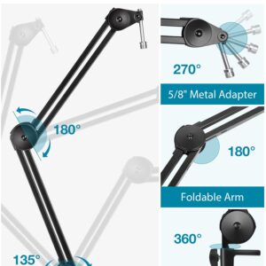 InnoGear Microphone Arm Stand, Heavy Duty Suspension Mic Boom Scissor with Mic Clip,Pop Filter,Windscreen,5/8in to 3/8in,5/8in to 1/4in Adapter,Cable Ties for Blue Yeti Nano Snowball Other Mics Black