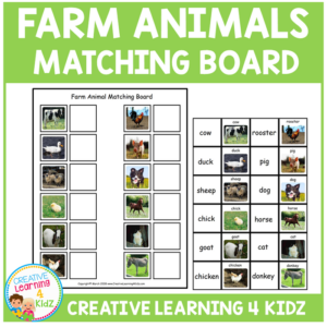 farm animals matching board