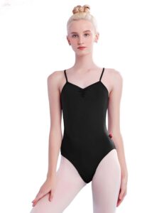 daydance adult black dance leotards for women, nylon spandex ballet attire for training