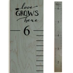 headwaters studio growth chart for wall - height chart for kids, wooden height chart, kids height wall chart, measurement for wall, wall measurement for height kids - love grows here gray (63"x6.7")