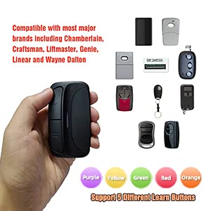 Universal Garage Door Remote Compatible for LiftMaster,Chamberlain,Linear,Stanley,Wayne Dalton,Craftsman and More Garage/Gate Door Opener has Learn Button or DIP Switch on Opener