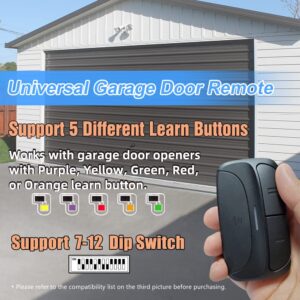 Universal Garage Door Remote Compatible for LiftMaster,Chamberlain,Linear,Stanley,Wayne Dalton,Craftsman and More Garage/Gate Door Opener has Learn Button or DIP Switch on Opener