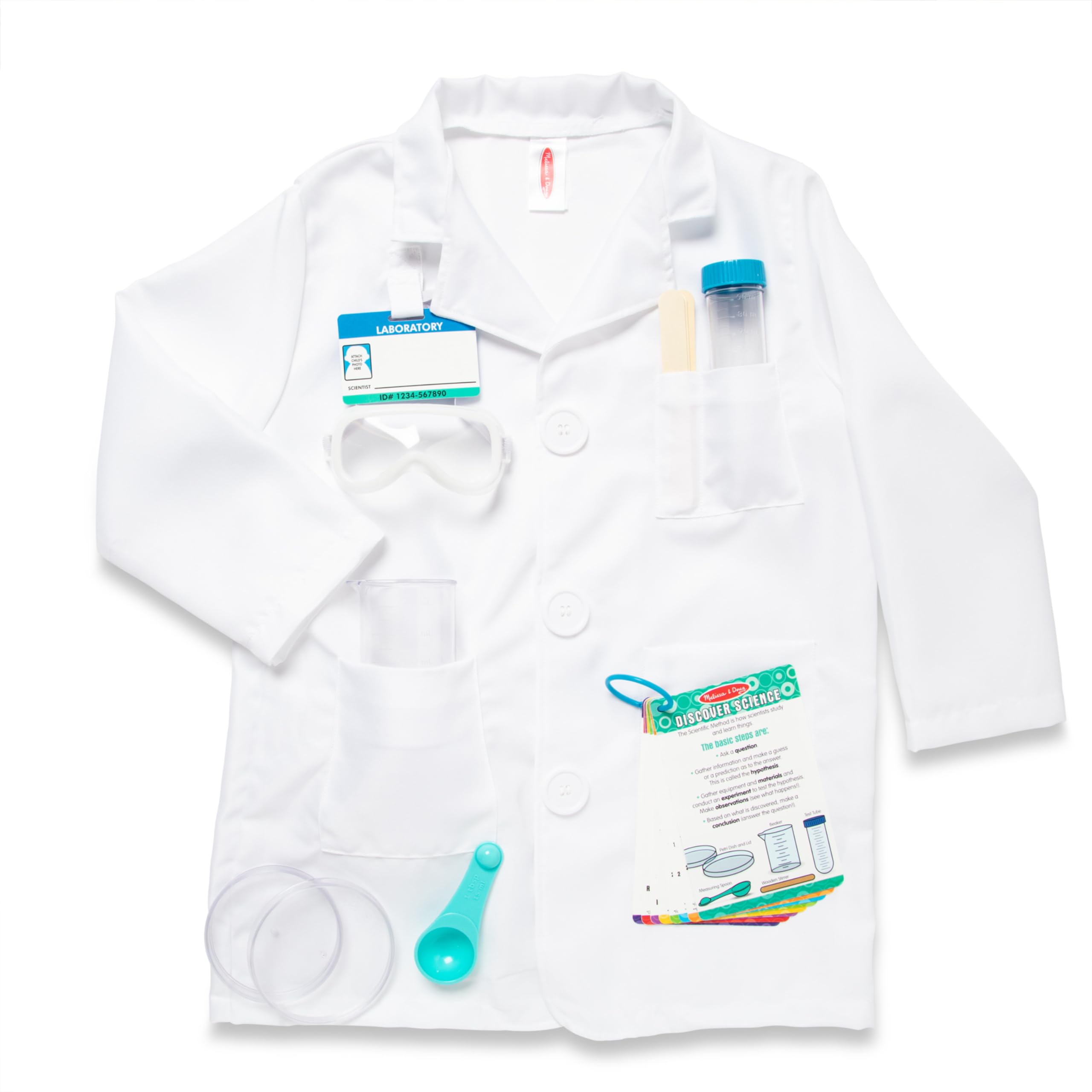 Melissa & Doug Scientist Role Play Costume Set (X pcs) - Lab Coat, Goggles, 6 Experiments