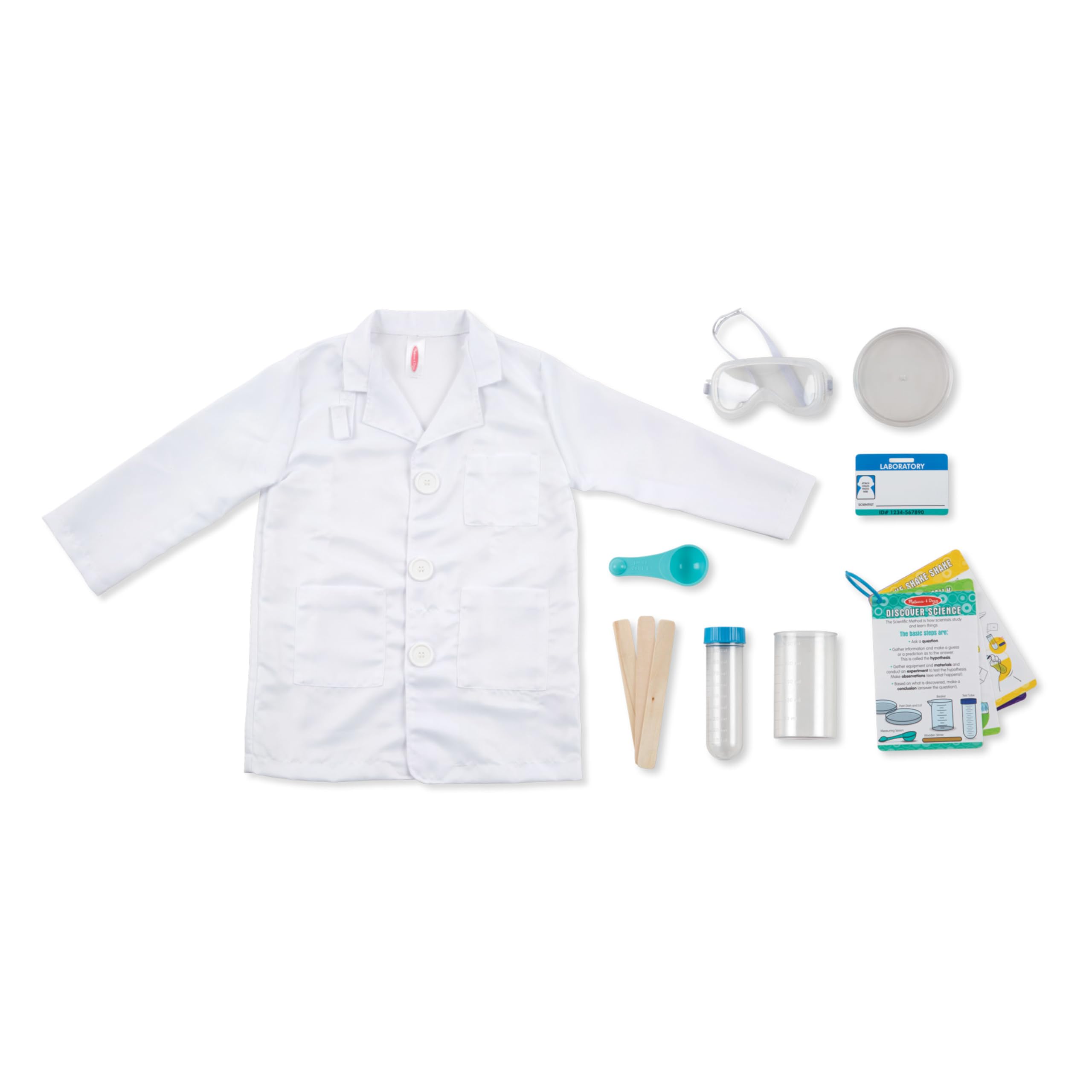 Melissa & Doug Scientist Role Play Costume Set (X pcs) - Lab Coat, Goggles, 6 Experiments