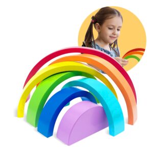 Ashtonbee Wooden Rainbow Stacking Toy, Wooden Toys and Montessori Toys for Toddlers, Sensory Toys for Toddlers 1-3, Rainbow Decor for Playrooms