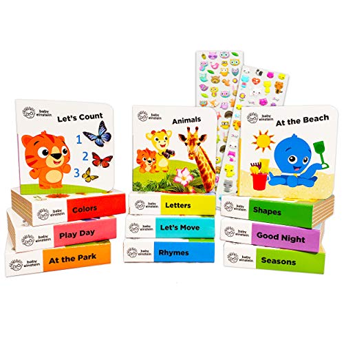 PIP Baby Einstein Board Books Set Toddlers Babies Bundle ~ Baby Einstein My First Library 12 Book Set Baby Einstein Board Book Block with Stickers (Baby Einstein Books for Infants)