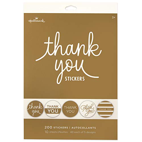 Hallmark Thank You Stickers (Pack of 10 Sheets, 200 Gold Foil Stickers)