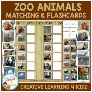 zoo animals matching board and flashcards