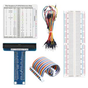 wayintop rpi gpio breakout expansion kit for raspberry pi 4b 3b+ 3b 2b b+, t-type gpio expansion adapter board + 830 tie points solderless breadboard + 40pin gpio flat ribbon cable + 65pcs jumper wire